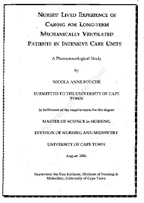 (PDF) Nurses' lived experience of caring for long-term mechanically ...