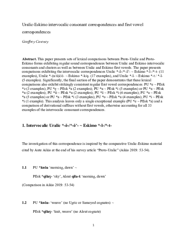 (DOC) Uralic-Eskimo intervocalic consonant correspondences and first ...