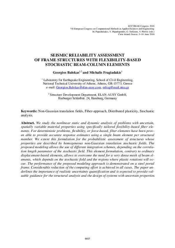 (PDF) Seismic Reliability Assessment of Frame Structures with Flexibility-Based Stochastic Beam ...