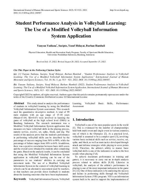 (PDF) Student Performance Analysis in Volleyball Learning: The Use of a ...