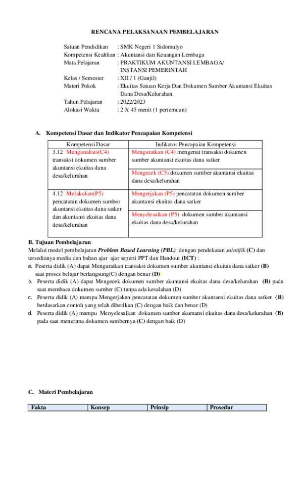 (PDF) RPP KD Ekuitas satuan kerja Mapel Praktikum Akuntansi Lembaga kelas 12 SMK