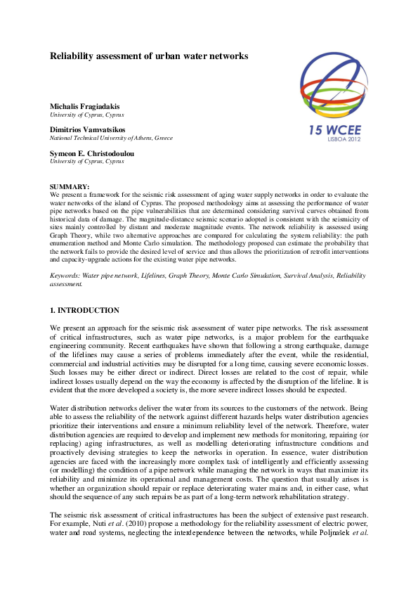 (PDF) Reliability assessment of urban water networks
