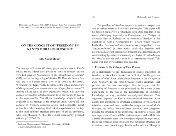 (PDF) On the Concept of "Freedom" in Kant's Moral Philosophy