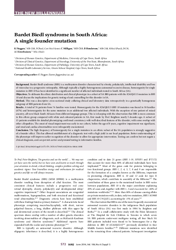 (PDF) Bardet Biedl syndrome in South Africa: A single founder mutation