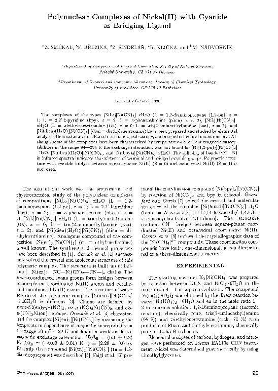(PDF) Polynuclear complexes of nickel(II) with cyanide as bridging ligand