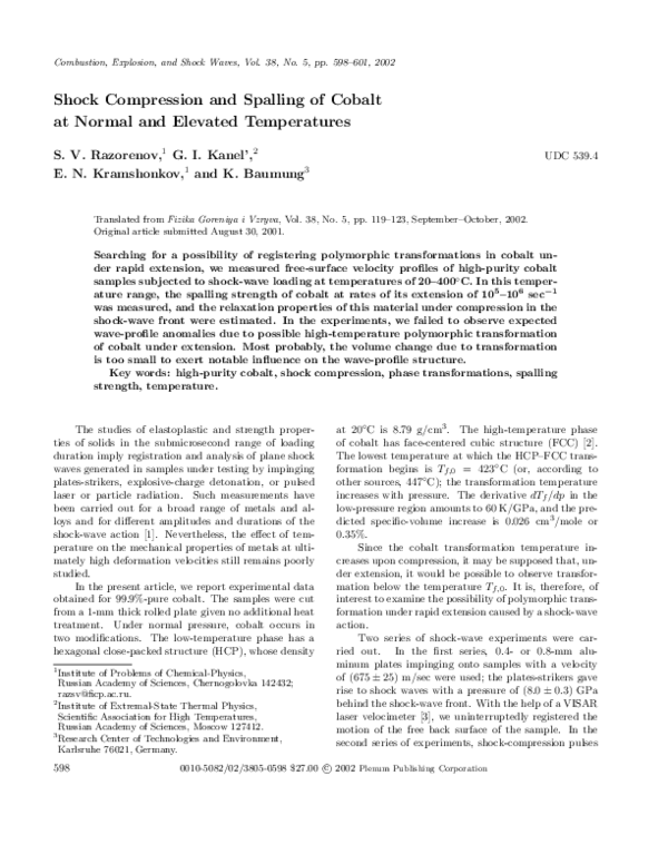 (PDF) Shock Compression and Spalling of Cobalt at Normal and Elevated ...