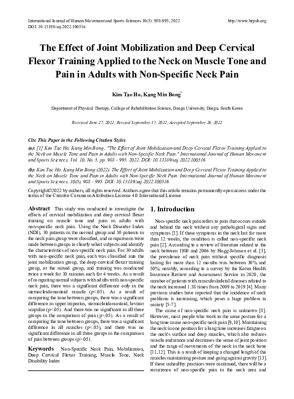 (PDF) The Effect of Joint Mobilization and Deep Cervical Flexor ...