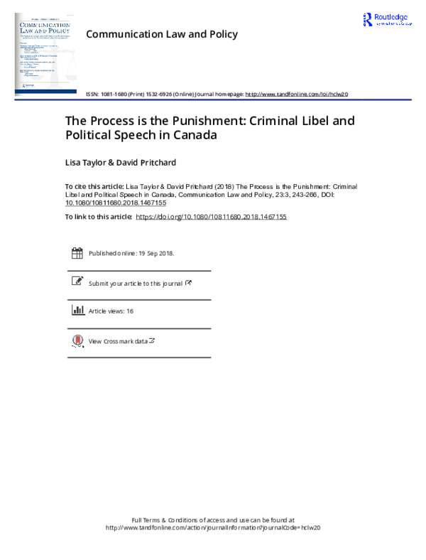 (PDF) The Process is the Punishment: Criminal Libel and Political ...