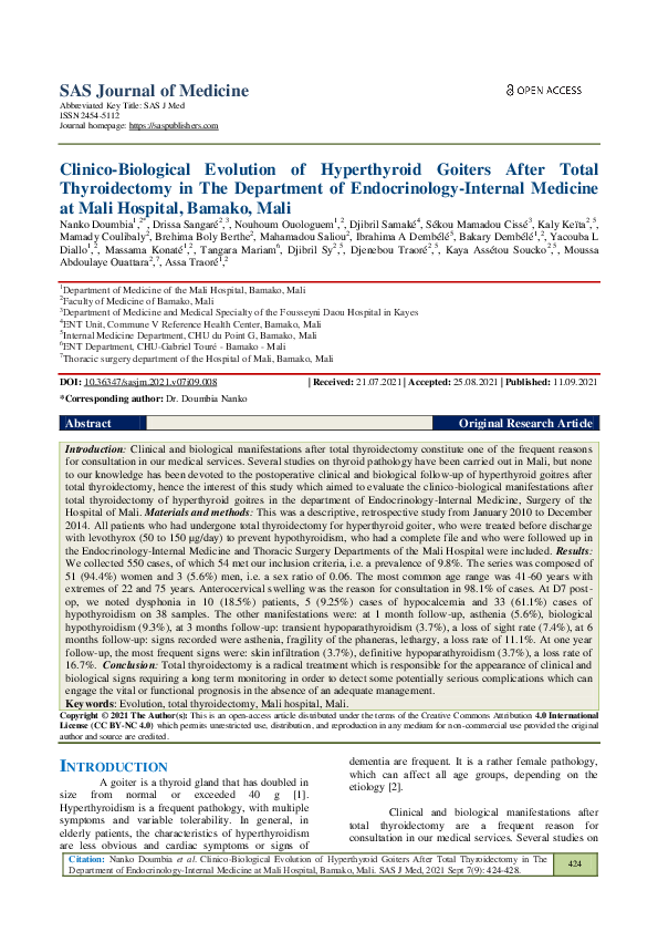 (PDF) Clinico-Biological Evolution of Hyperthyroid Goiters After Total ...