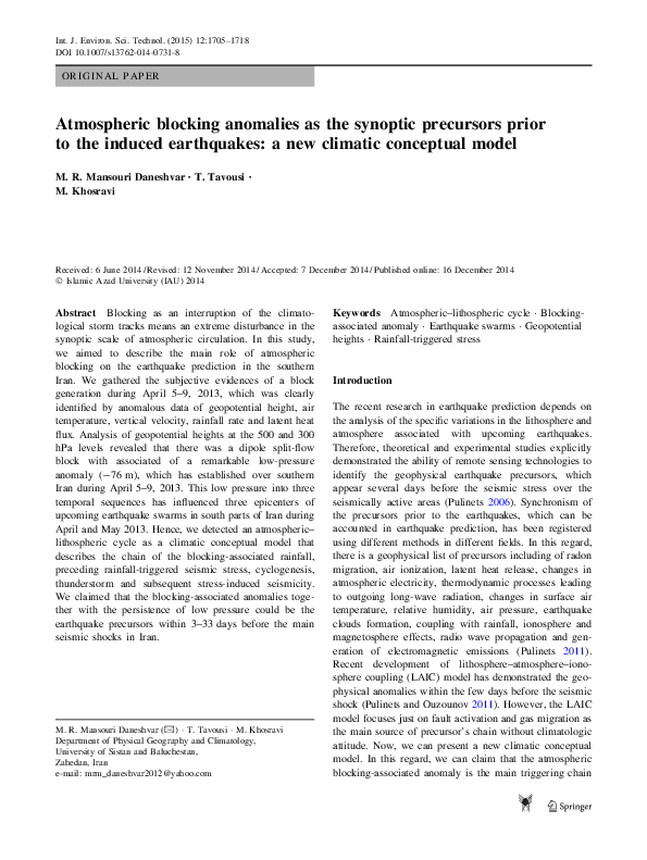 (PDF) Atmospheric blocking anomalies as the synoptic precursors prior ...