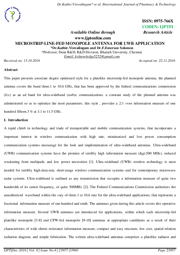 (PDF) Microstrip-Line-Fed Monopole Antenna for Uwb Application