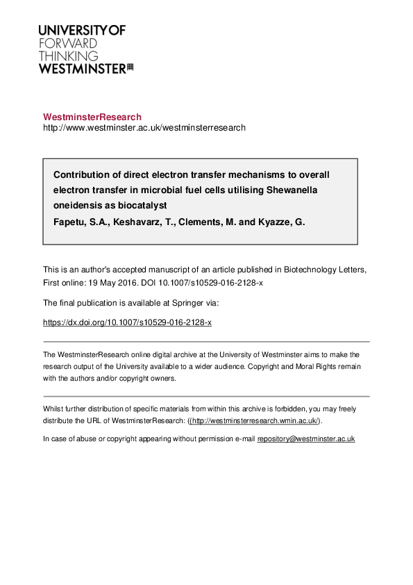 (PDF) Contribution of direct electron transfer mechanisms to overall ...