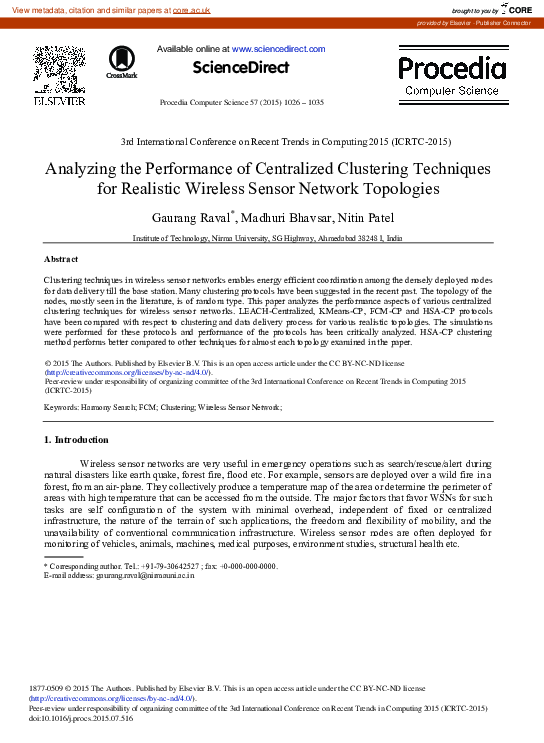 (PDF) Analyzing the Performance of Centralized Clustering Techniques for Realistic Wireless ...