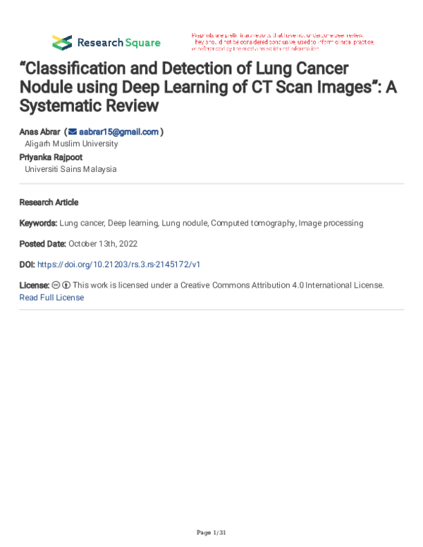 Pdf “classification And Detection Of Lung Cancer Nodule Using Deep