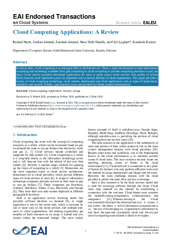 (PDF) Cloud Computing Applications: A Review