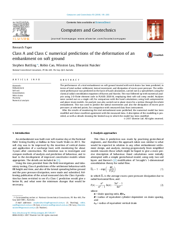 Pdf Class A And Class C Numerical Predictions Of The Deformation Of
