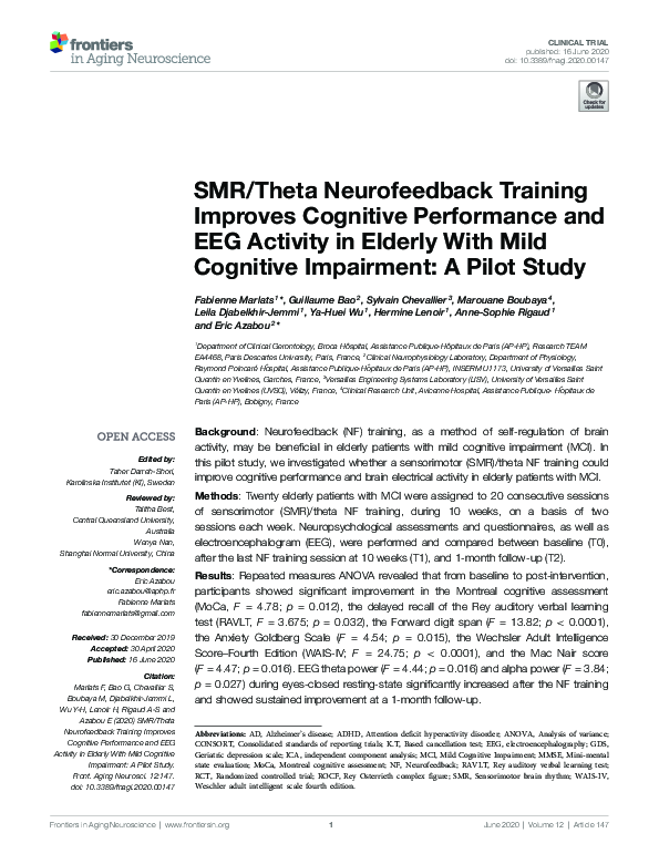 (PDF) SMR/Theta Neurofeedback Training Improves Cognitive Performance ...