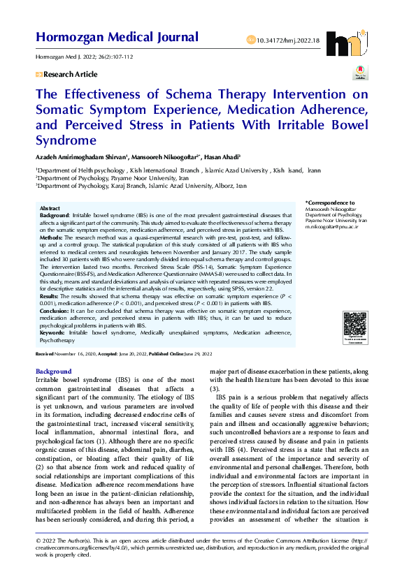 (PDF) The Effectiveness of Schema Therapy Intervention on Somatic ...