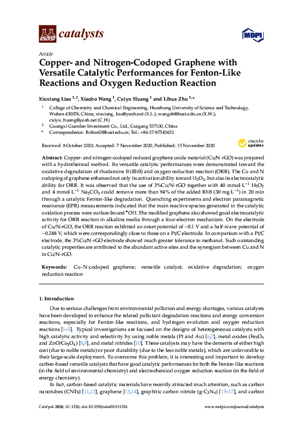 (PDF) Copper- and Nitrogen-Codoped Graphene with Versatile Catalytic ...