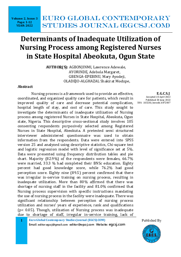 (PDF) Determinants of Inadequate Utilization of Nursing Process among ...