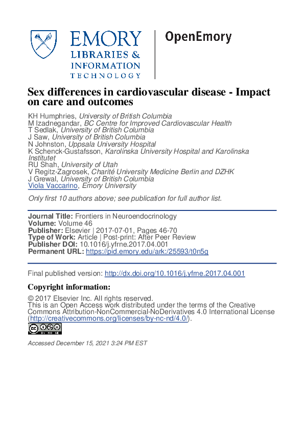 (PDF) Sex differences in cardiovascular disease – Impact on care and ...