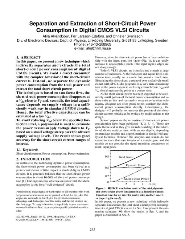 Pdf Separation And Extraction Of Short Circuit Power Consumption In Digital Cmos Vlsi Circuits