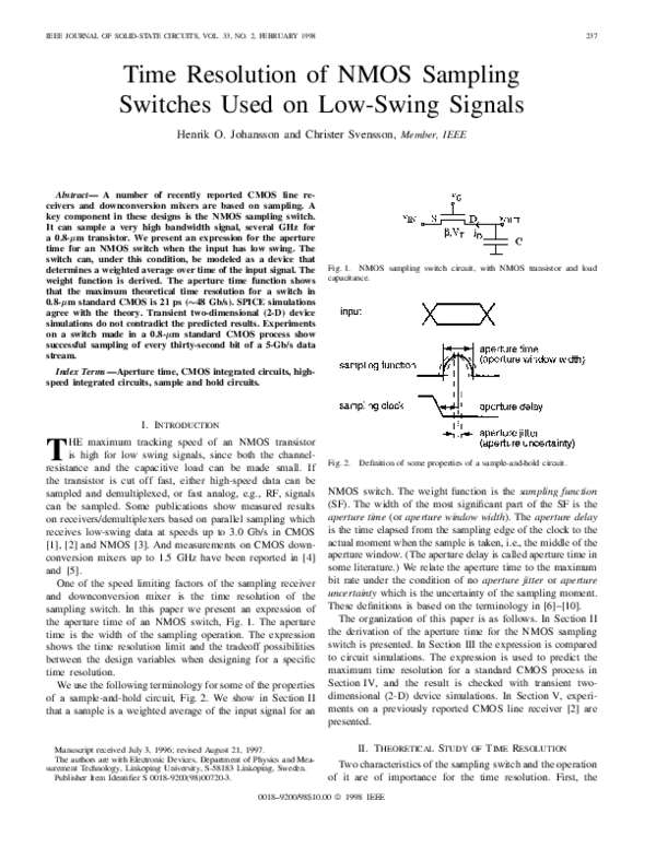 (PDF) Time resolution of NMOS sampling switches used on low-swing signals