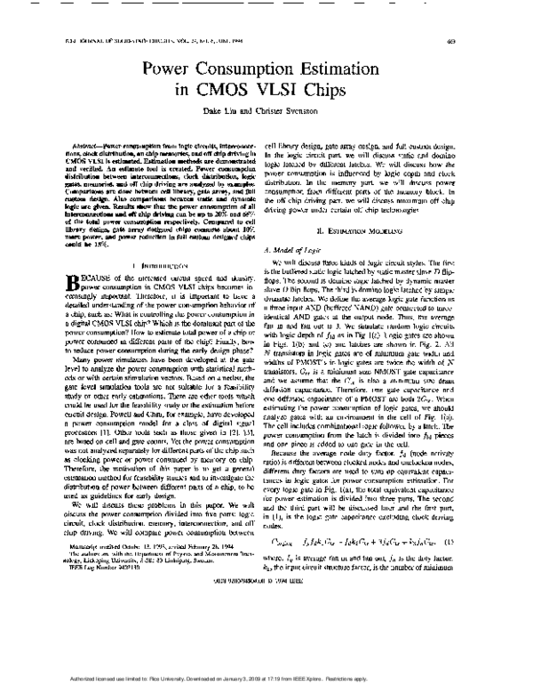 Pdf Power Consumption Estimation In Cmos Vlsi Chips