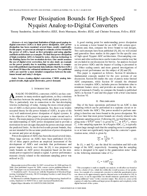 (PDF) Power Dissipation Bounds for High-Speed Nyquist Analog-to-Digital ...