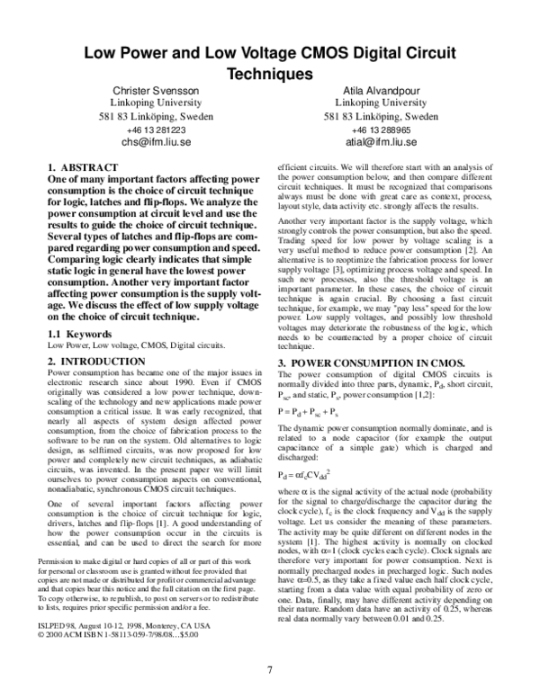 (PDF) Low power and low voltage CMOS digital circuit techniques