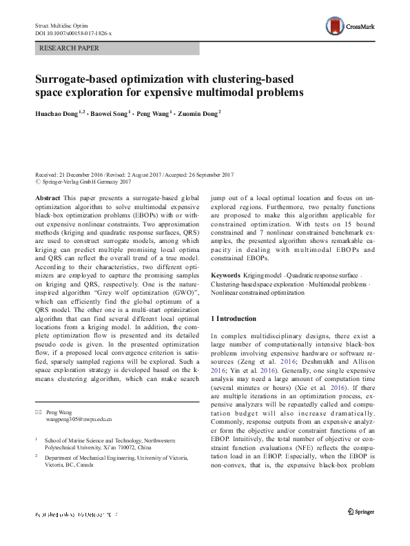 (PDF) Surrogate-based optimization with clustering-based space exploration for expensive ...