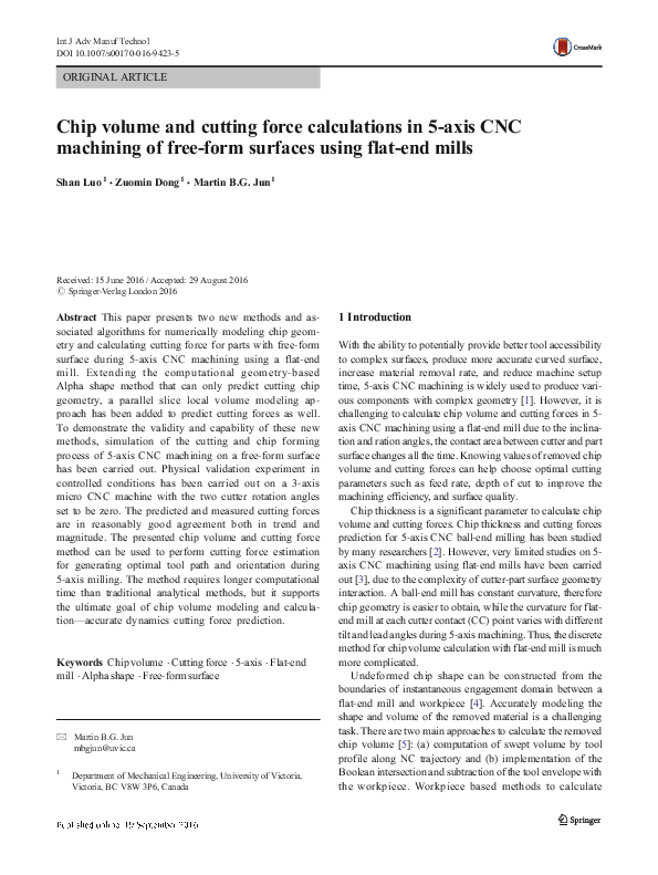 (PDF) Chip volume and cutting force calculations in 5-axis CNC ...