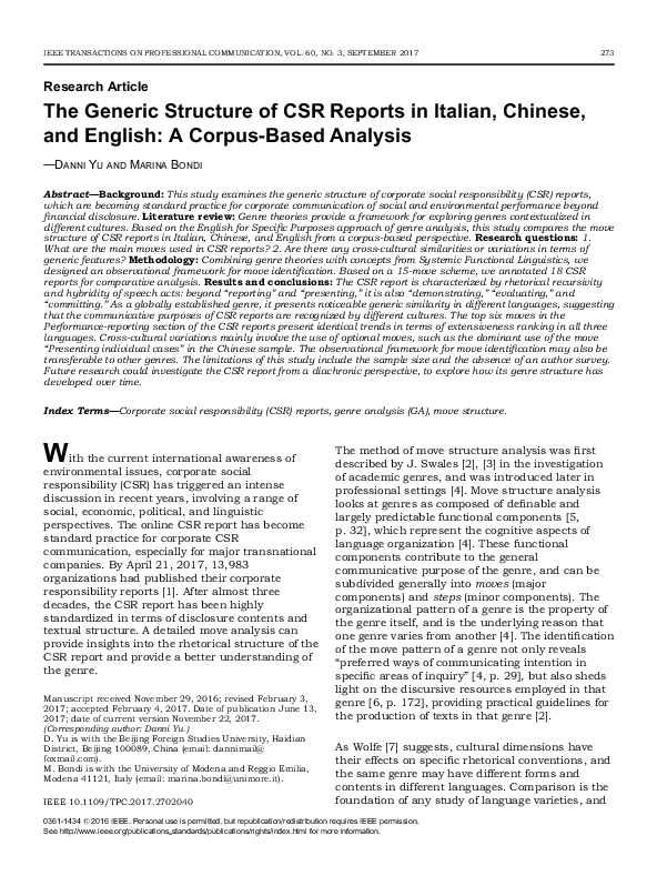 (PDF) The Generic Structure of CSR Reports in Italian, Chinese, and English: A Corpus-Based Analysis