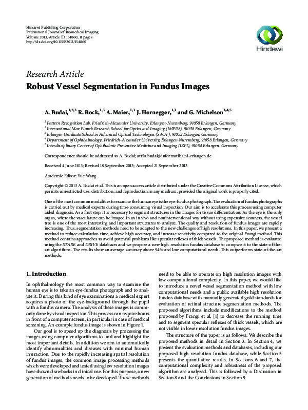 (PDF) Robust vessel segmentation in fundus images