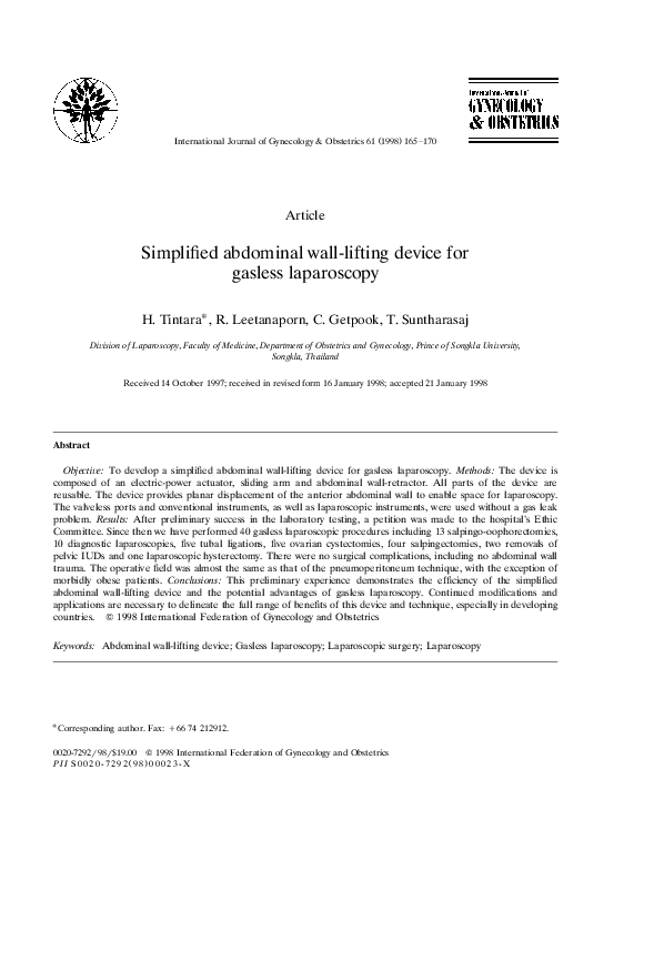 (PDF) Simplified abdominal wall-lifting device for gasless laparoscopy
