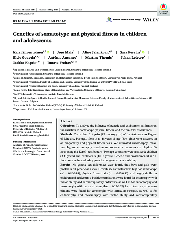(PDF) Genetics of somatotype and physical fitness in children and ...