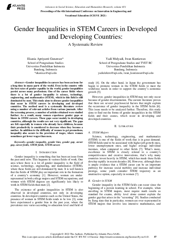 (PDF) Gender Inequalities in STEM Careers in Developed and Developing ...