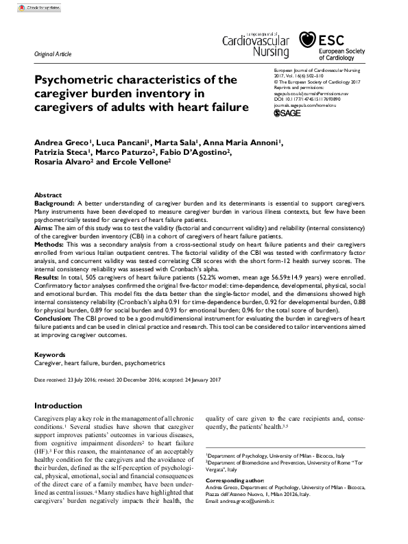 (PDF) Psychometric characteristics of the caregiver burden inventory in ...