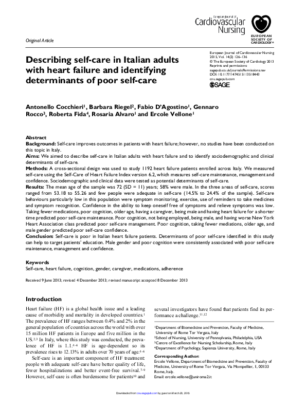 (PDF) Describing self-care in Italian adults with heart failure and ...