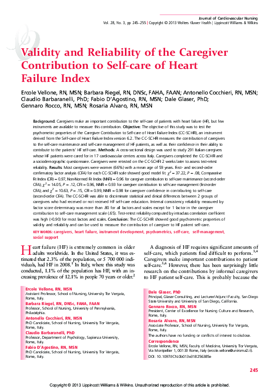 Validity and Reliability of the Caregiver Contribution to Self-care of ...