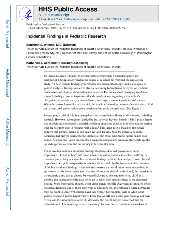 (PDF) Incidental Findings in Pediatric Research