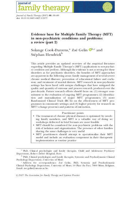(PDF) Evidence base for Multiple Family Therapy (MFT) in non ...