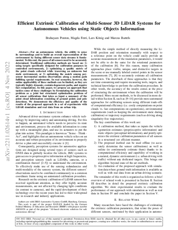 (PDF) Efficient Extrinsic Calibration of Multi-Sensor 3D LiDAR Systems for Autonomous Vehicles ...