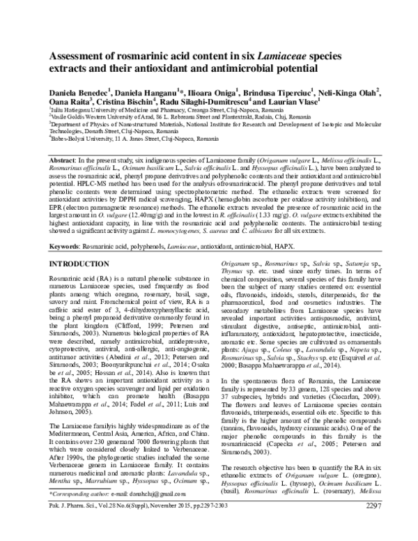 (PDF) Assessment of rosmarinic acid content in six Lamiaceae species extracts and their ...