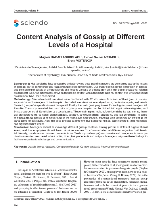 (PDF) Gossip Dynamics in Hospital Settings