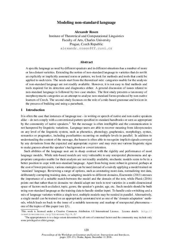 (PDF) Modeling non-standard language | Alexandr Rosen - Academia.edu