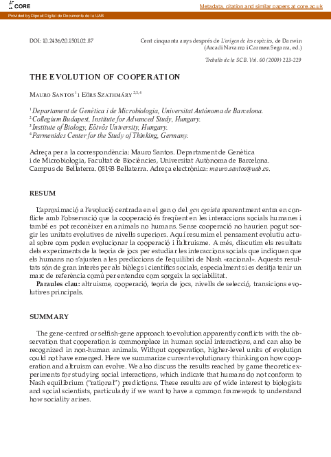 (PDF) The evolution of cooperation