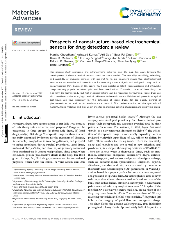 (PDF) Prospects of nanostructure-based electrochemical sensors for drug detection: a review