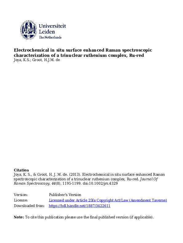 (PDF) Electrochemical in situ surface enhanced Raman spectroscopic ...
