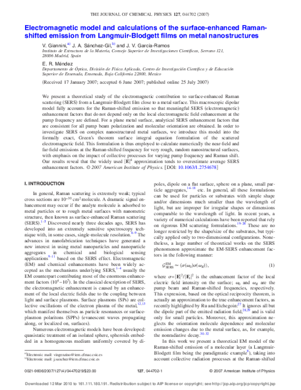 (PDF) SERS Calculations for Langmuir-Blodgett Films